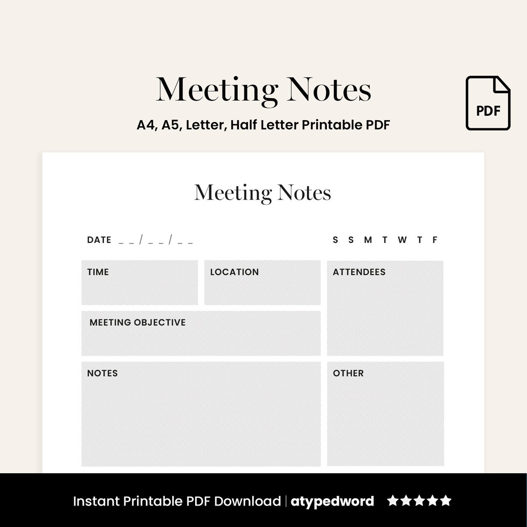Meeting Notes Planner Template, Meeting Minutes & Agenda, Business Note ...