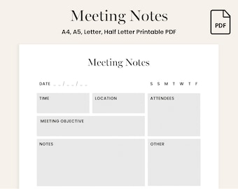 Meeting Notes Template Printable, Simple Meeting Notes Form, Minutes ...