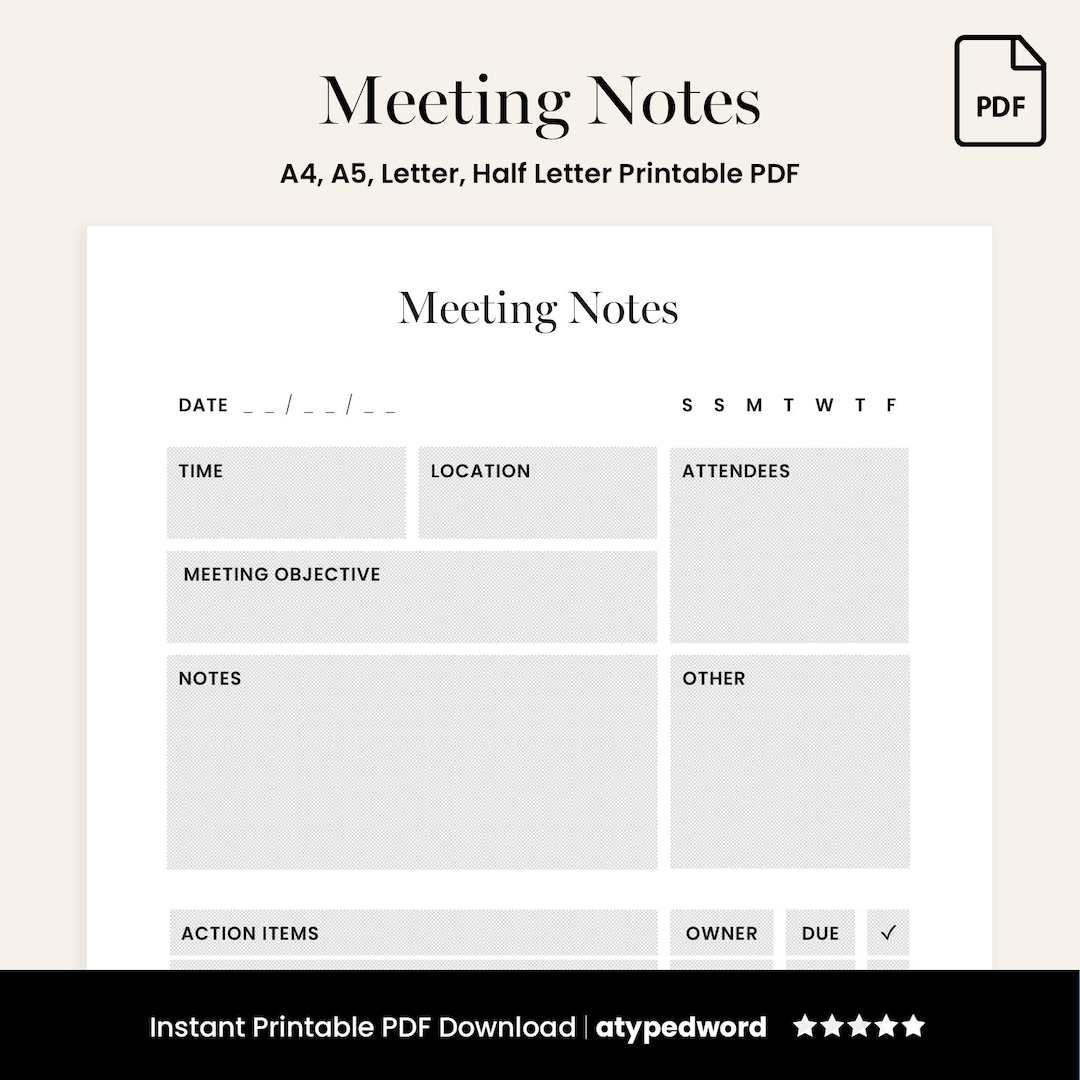 Meeting Notes Planner Template Meeting Minutes & Agenda Business Note ...