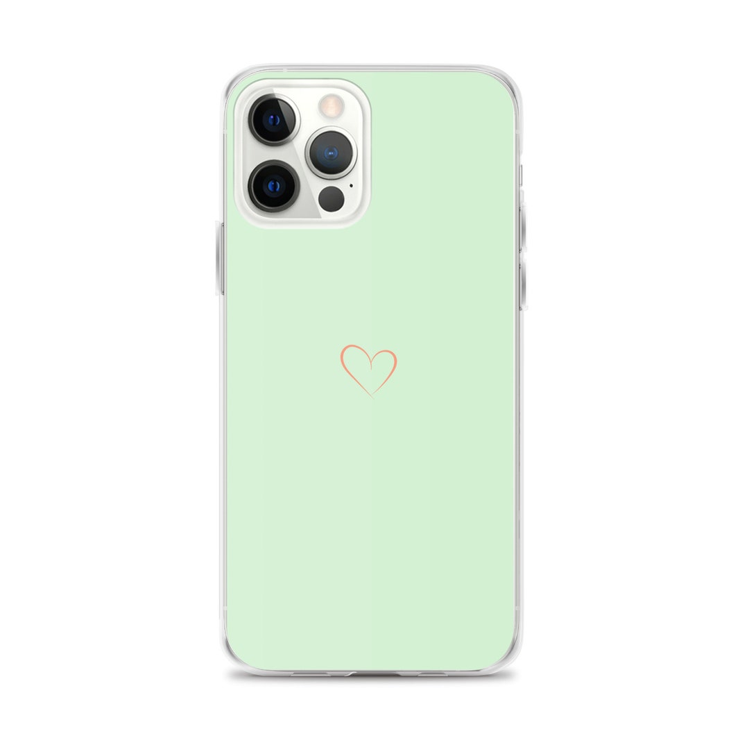 Pink Love Heart Hand Drawn Pastel Green Background Art Print Clear Case ...
