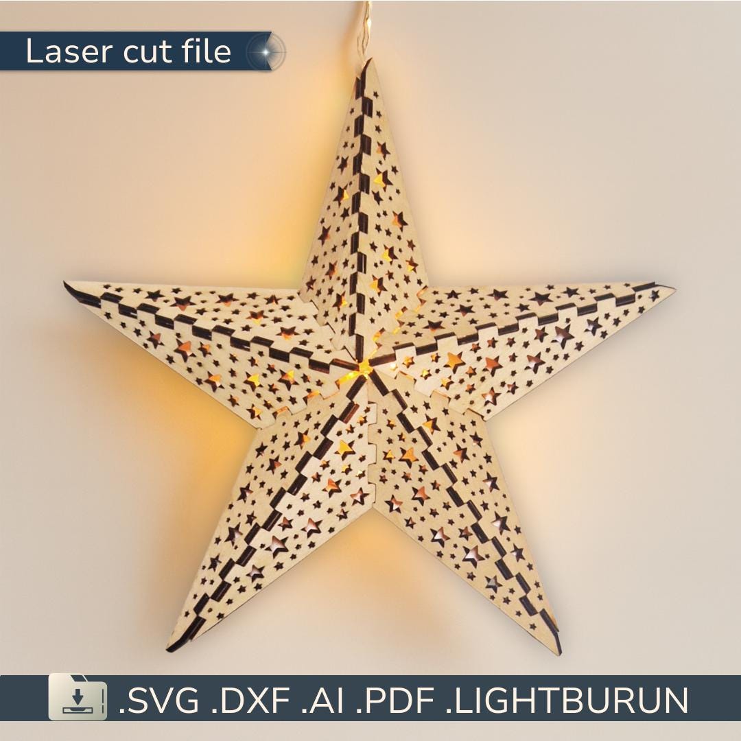 3D Wooden Star – Laser Cut File for Christmas or Ramadan Light ...