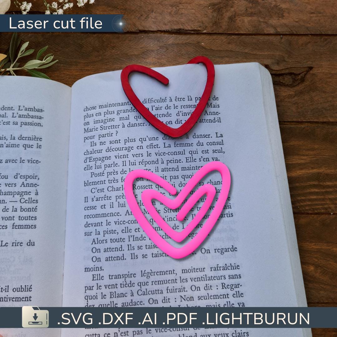 Heart Paperclip Bookmark SVG File – Bookmark Paperclip Love | Laser ...