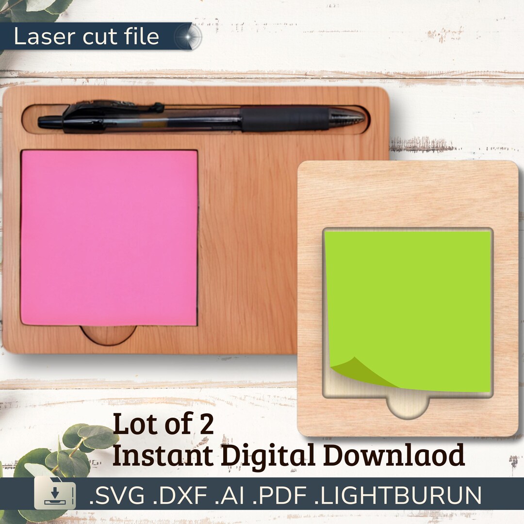 Set of 2 Sticky Note Holder SVG – Laser Cut File DXF AI Pdf Lightburn ...
