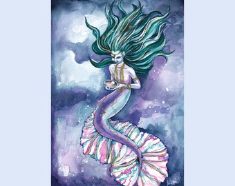 Mermaid With Pearl Digital Artwork (two Sizes: 8 X 10 and 11 X 14) - Etsy