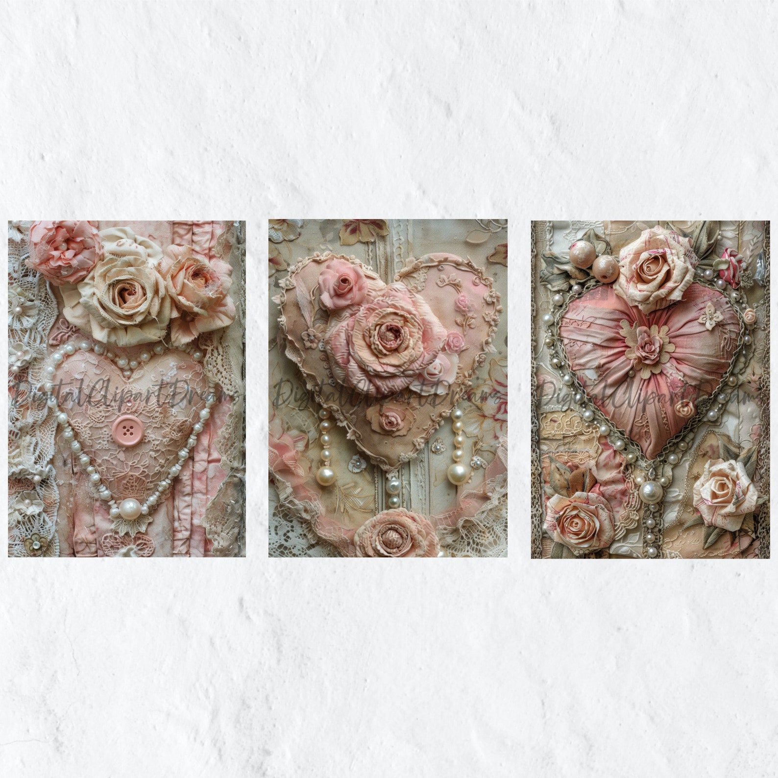 Shabby Chic Heart Junk Journal Pages: Vintage Lace & Pearls (digital ...