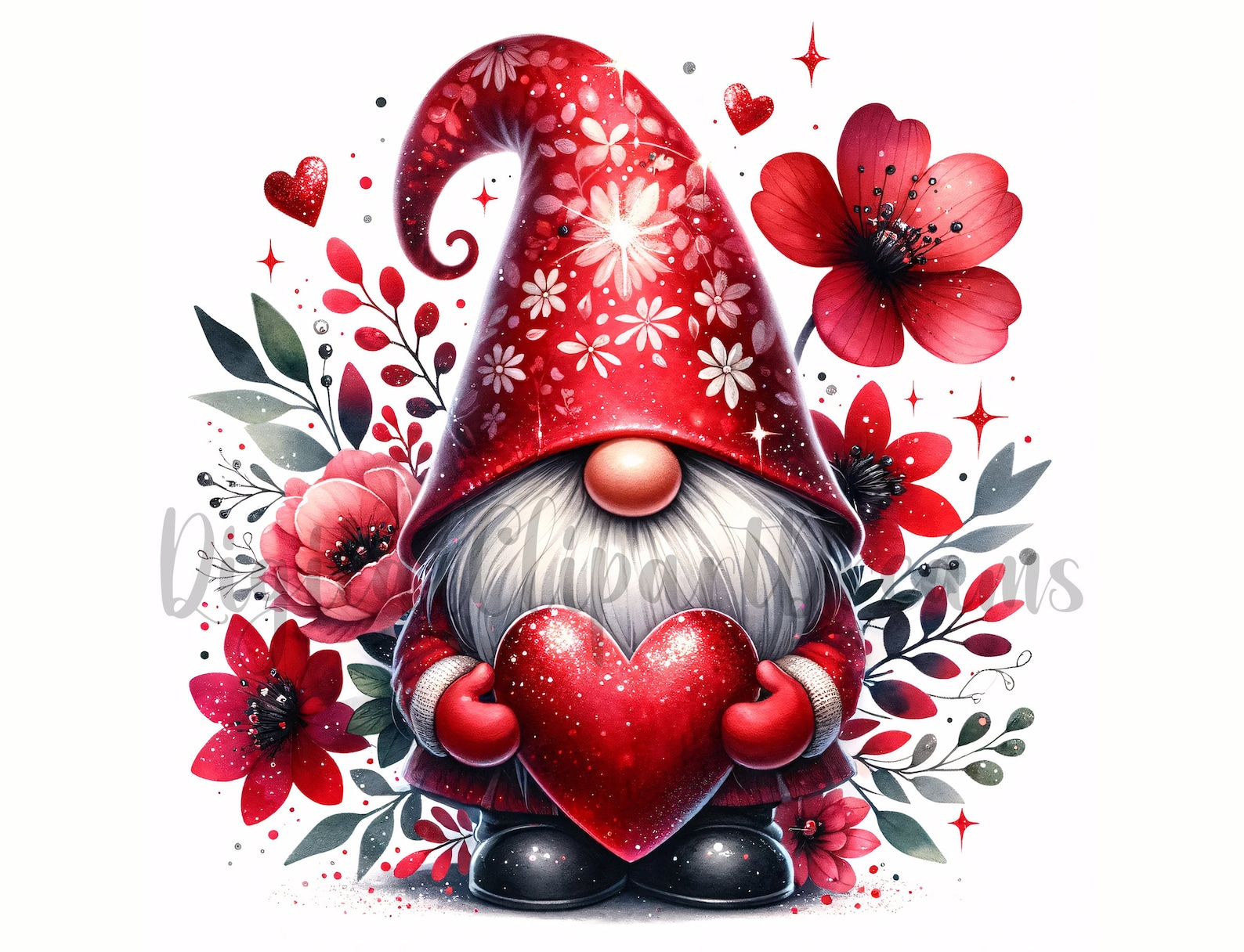 Valentines Gnome Watercolor Clipart, 20 High Quality JPG, Valentines ...