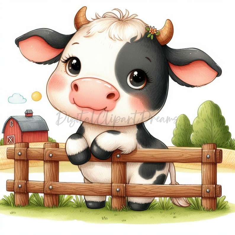 Cute Baby Cow Clipart, 18 JPG Watercolor Farm Animal Clip Art, Funny ...