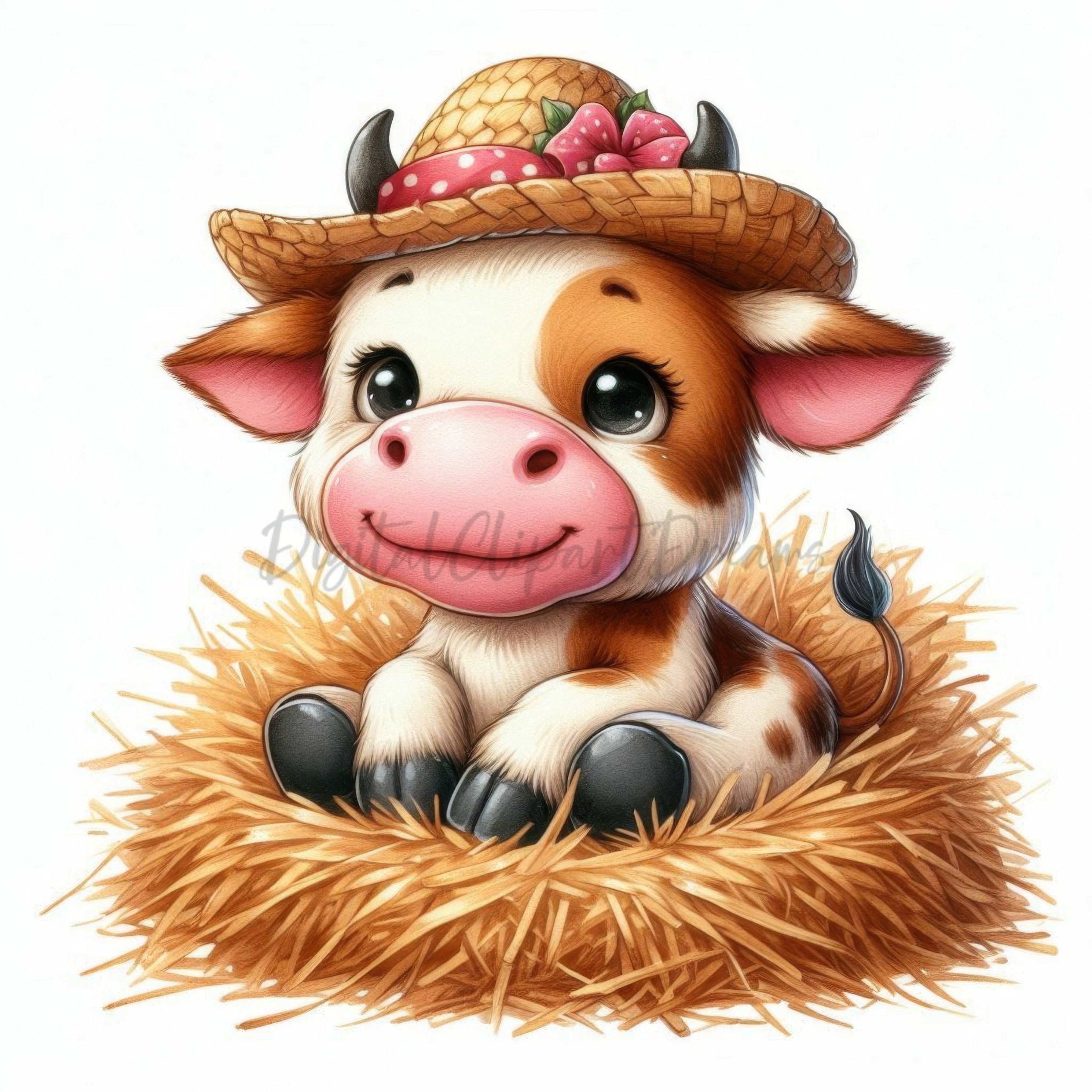 Cute Baby Cow Clipart, 18 JPG Watercolor Farm Animal Clip Art, Funny ...