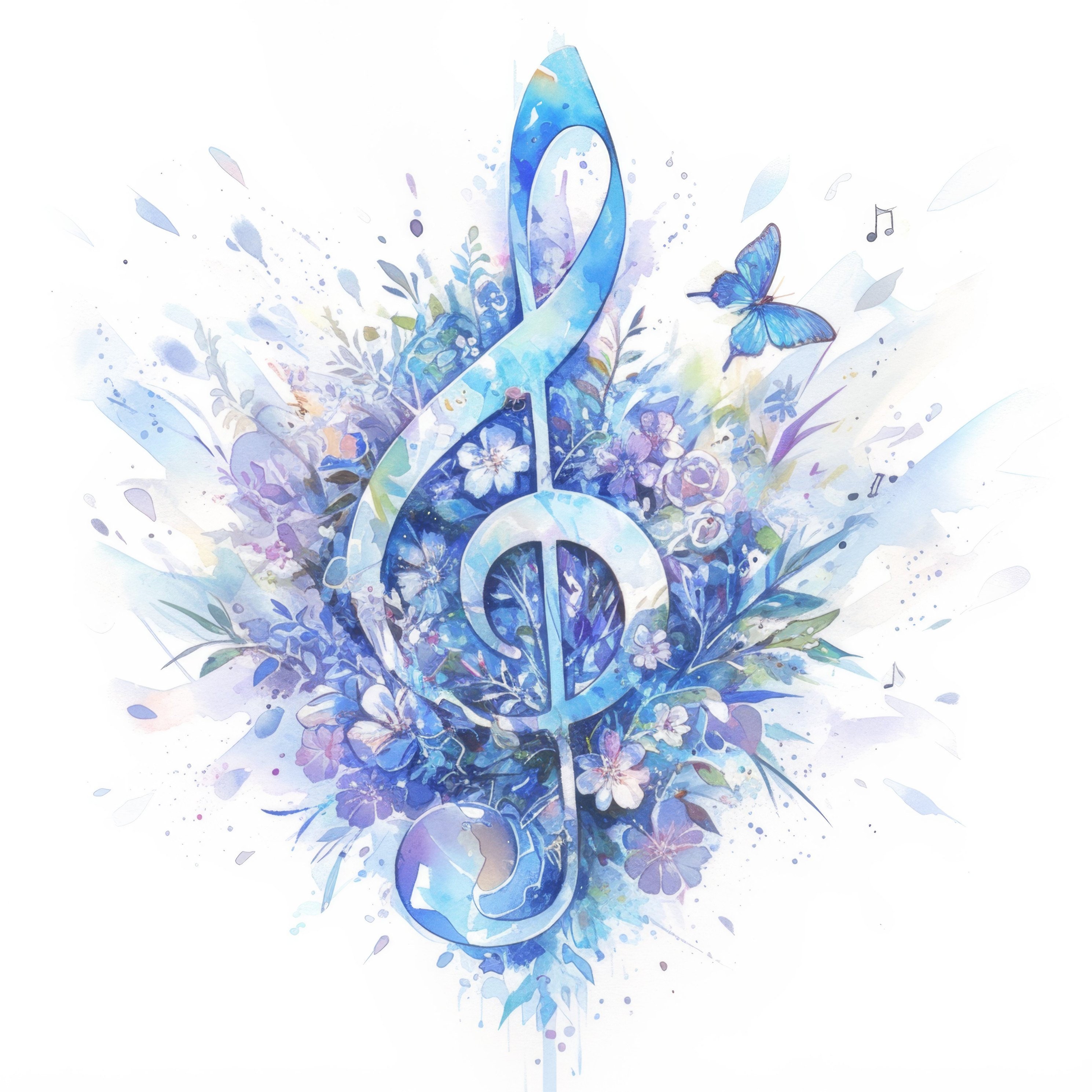 Music Note Clipart, 18 JPG Watercolor Floral Musical Art, Digital Paper ...