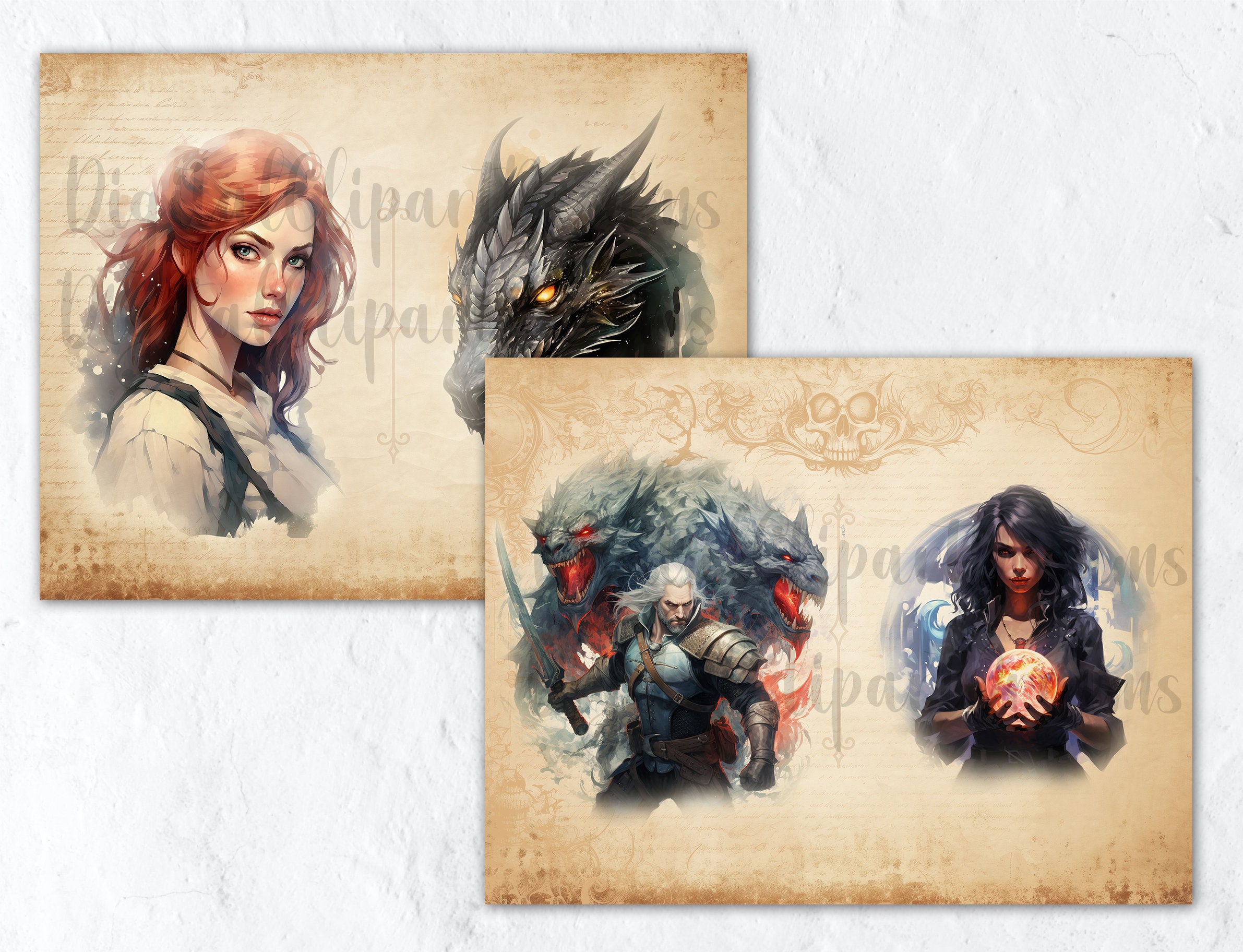 Witcher Junk Journal Pages, Witch Collage Sheet, Fantasy Scrapbook ...