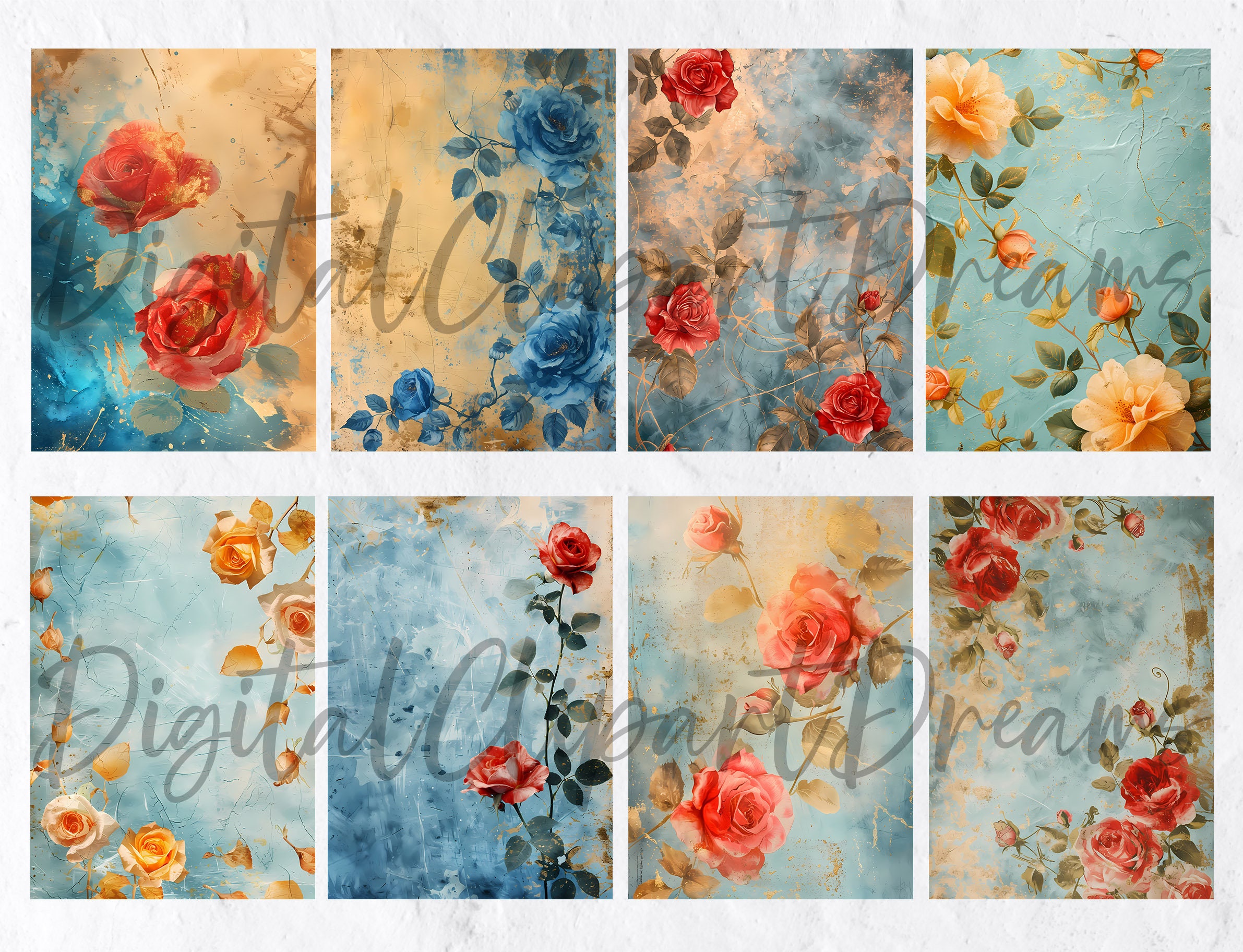 Vintage Rose Paper, Junk Journal Paper Pack, Shabby Chic Scrapbook ...