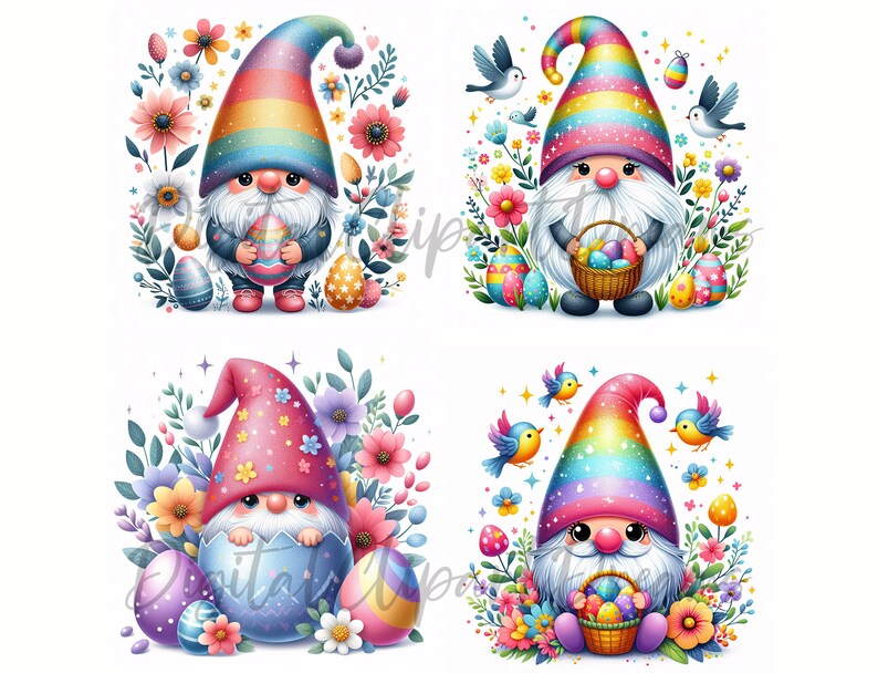 Easter Gnome Clipart, Spring Garden Gnomes, 18 JPG, Sublimation Designs ...