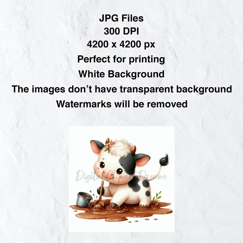 Cute Baby Cow Clipart, 18 JPG Watercolor Farm Animal Clip Art, Funny ...