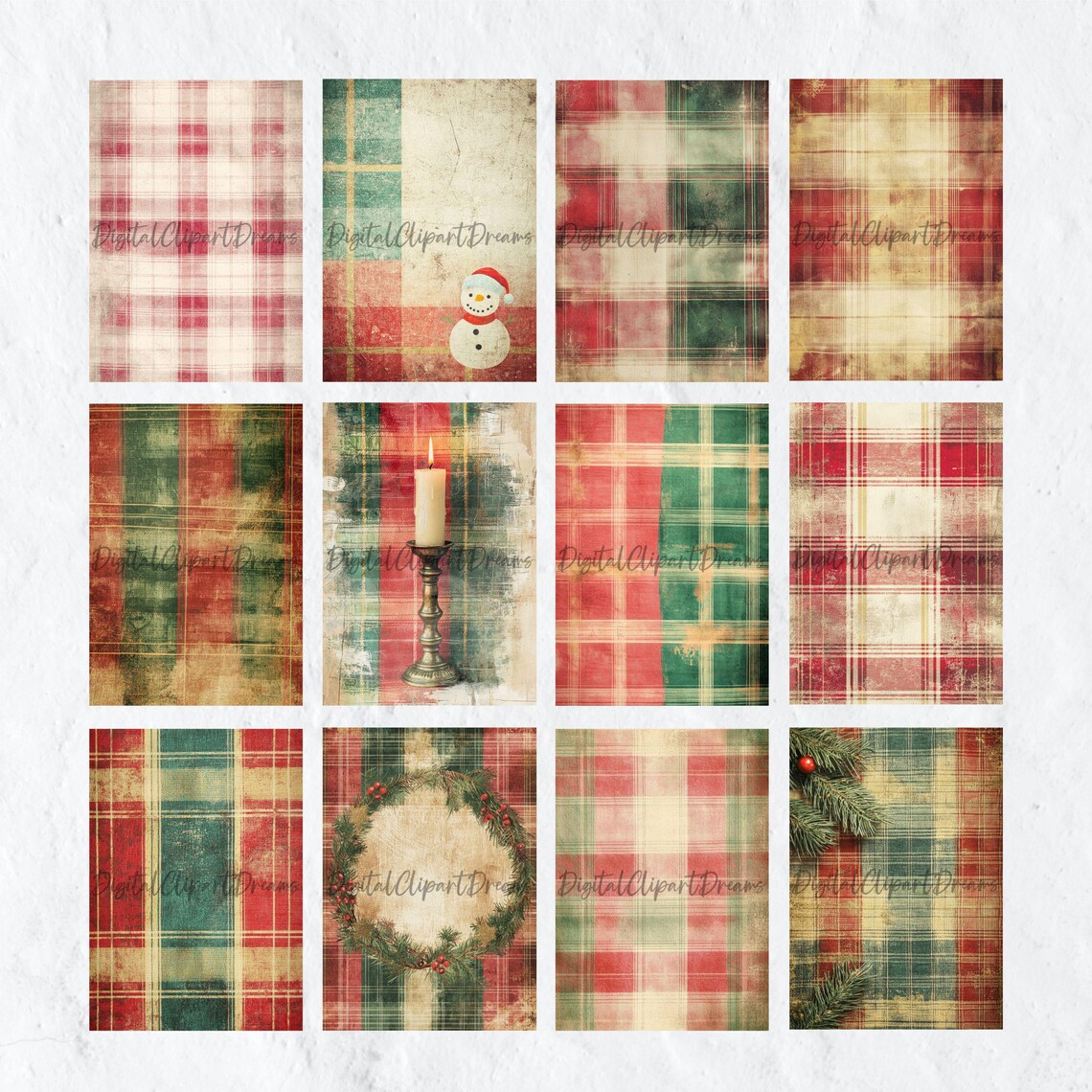 Christmas Vintage Holiday Plaid Background, Junk Journal, Check Pattern ...