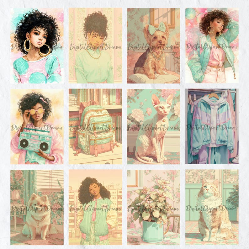 Grandmillennial Retro Junk Journal Pages: 80s 90s Fashion Girls ...