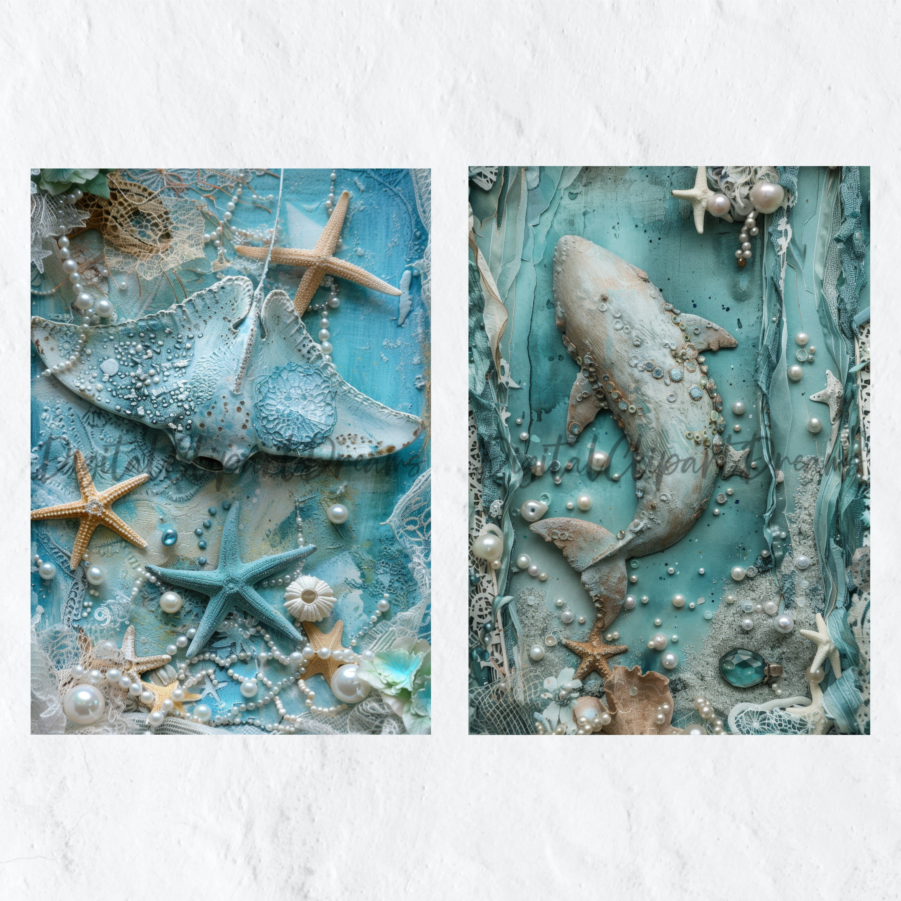 Sea Animals Digital Paper, Ocean Junk Journal Pages, Beach Background ...