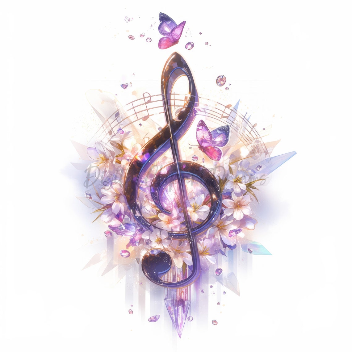 Music Note Clipart, 18 JPG Watercolor Floral Musical Art, Digital Paper ...