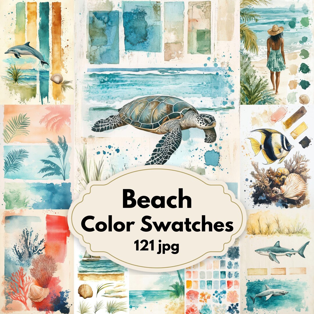 Beach Watercolor Color Swatches Backgrounds for Junk Journal, Ocean ...