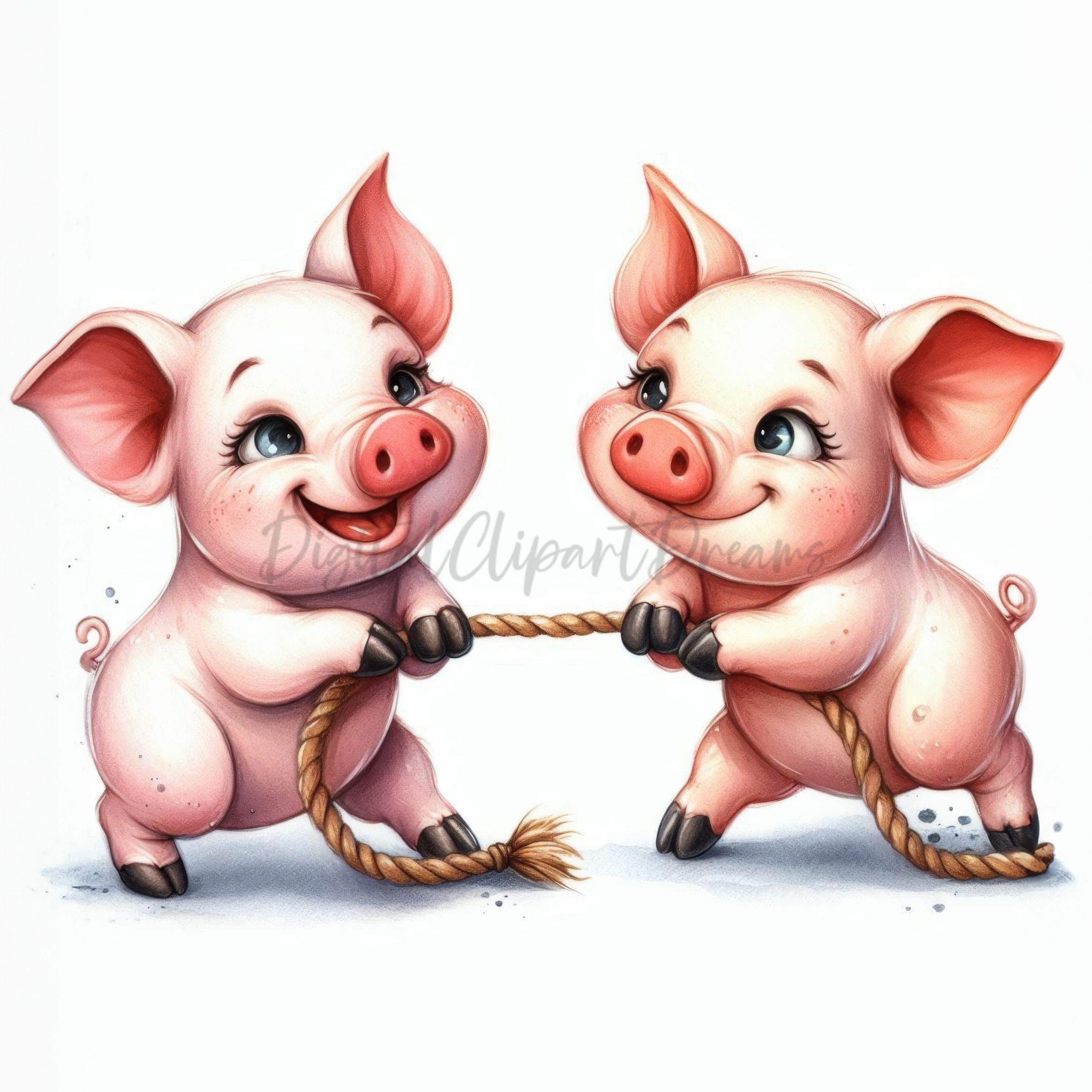 Pig Clipart, 18 JPG Watercolor Farm Animal Clip Art, Cute Piglet, Paper ...
