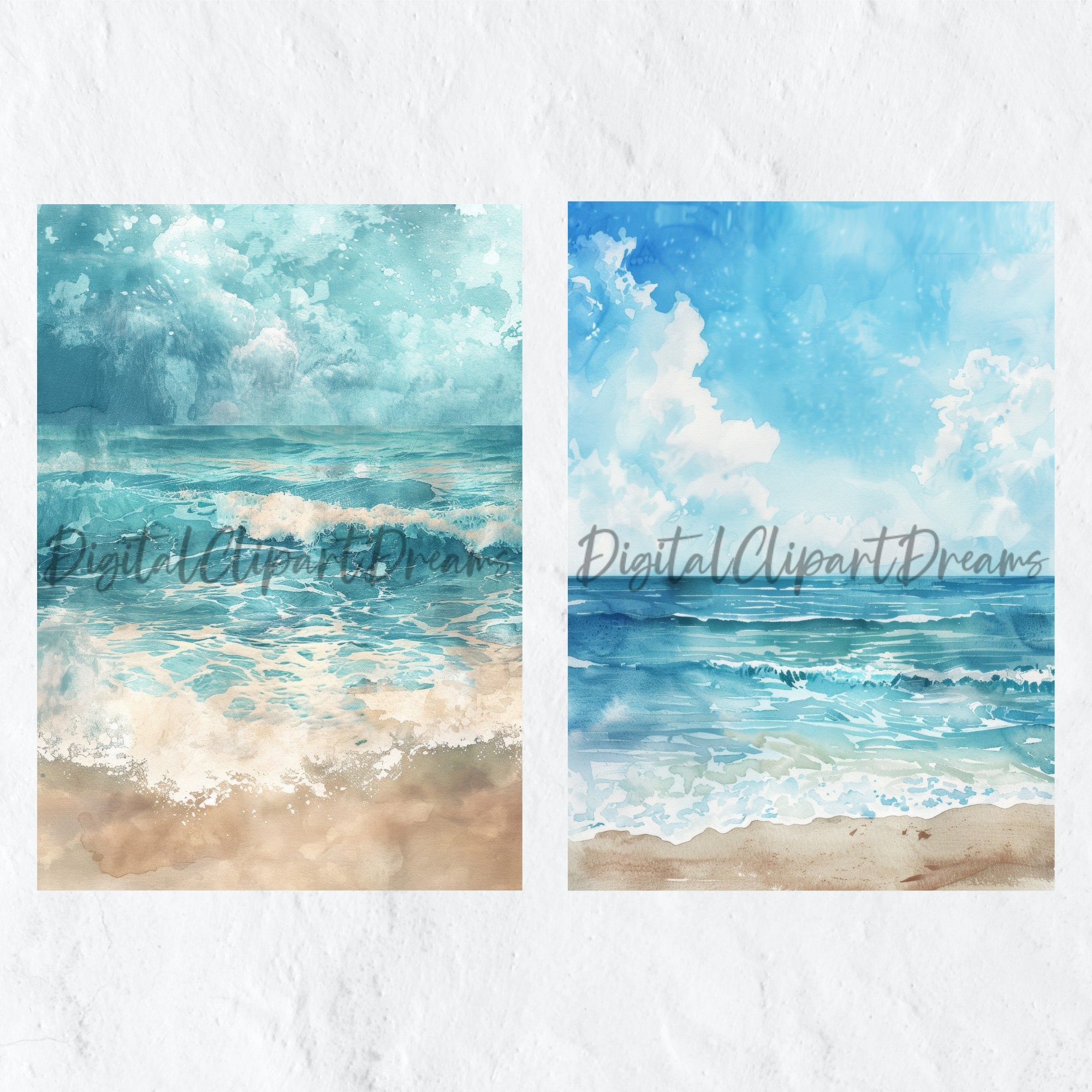 Seascape Junk Journal Pages, Watercolor Beach Background, Sea Collage ...