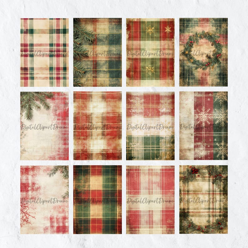 Christmas Vintage Holiday Plaid Background, Junk Journal, Check Pattern ...