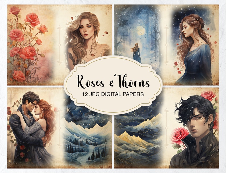 Roses and Thorns Junk Journal Pages, Night Court Collage Sheet ...