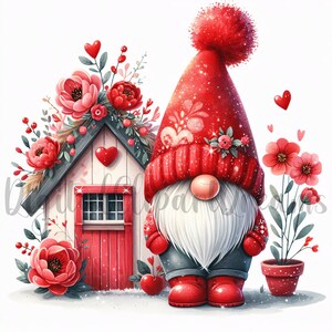 Valentines Gnome Watercolor Clipart, 20 High Quality JPG, Valentines ...