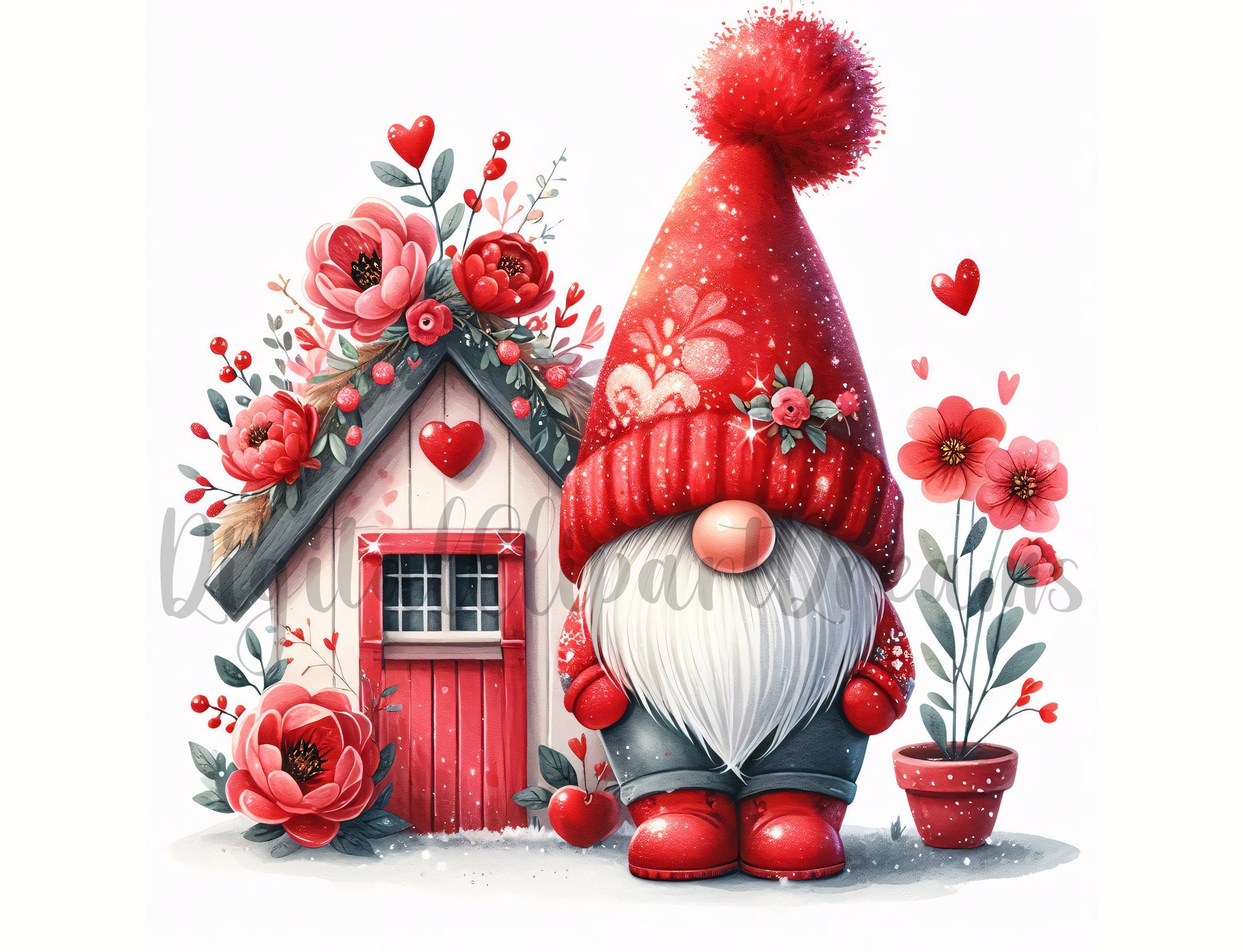 Valentines Gnome Watercolor Clipart, 20 High Quality JPG, Valentines ...