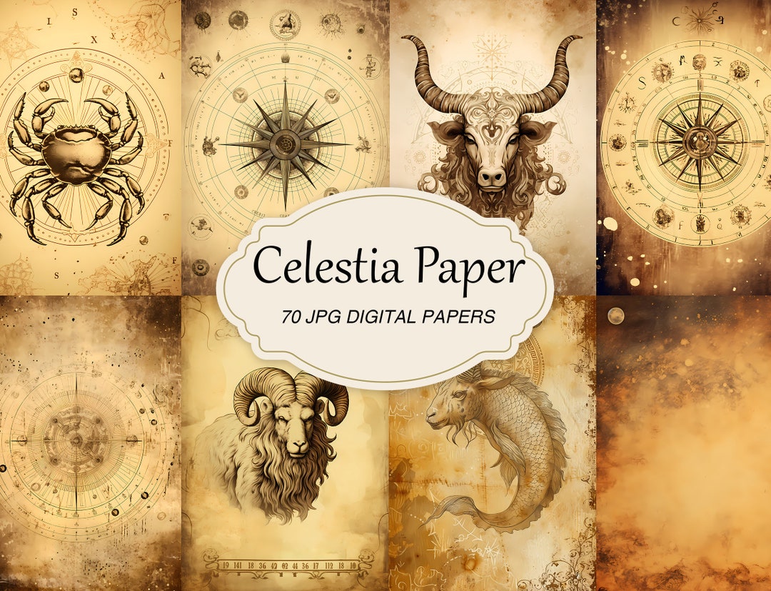 Vintage Celestial Paper, Zodiac Junk Journal Paper Pack, Horoscope ...