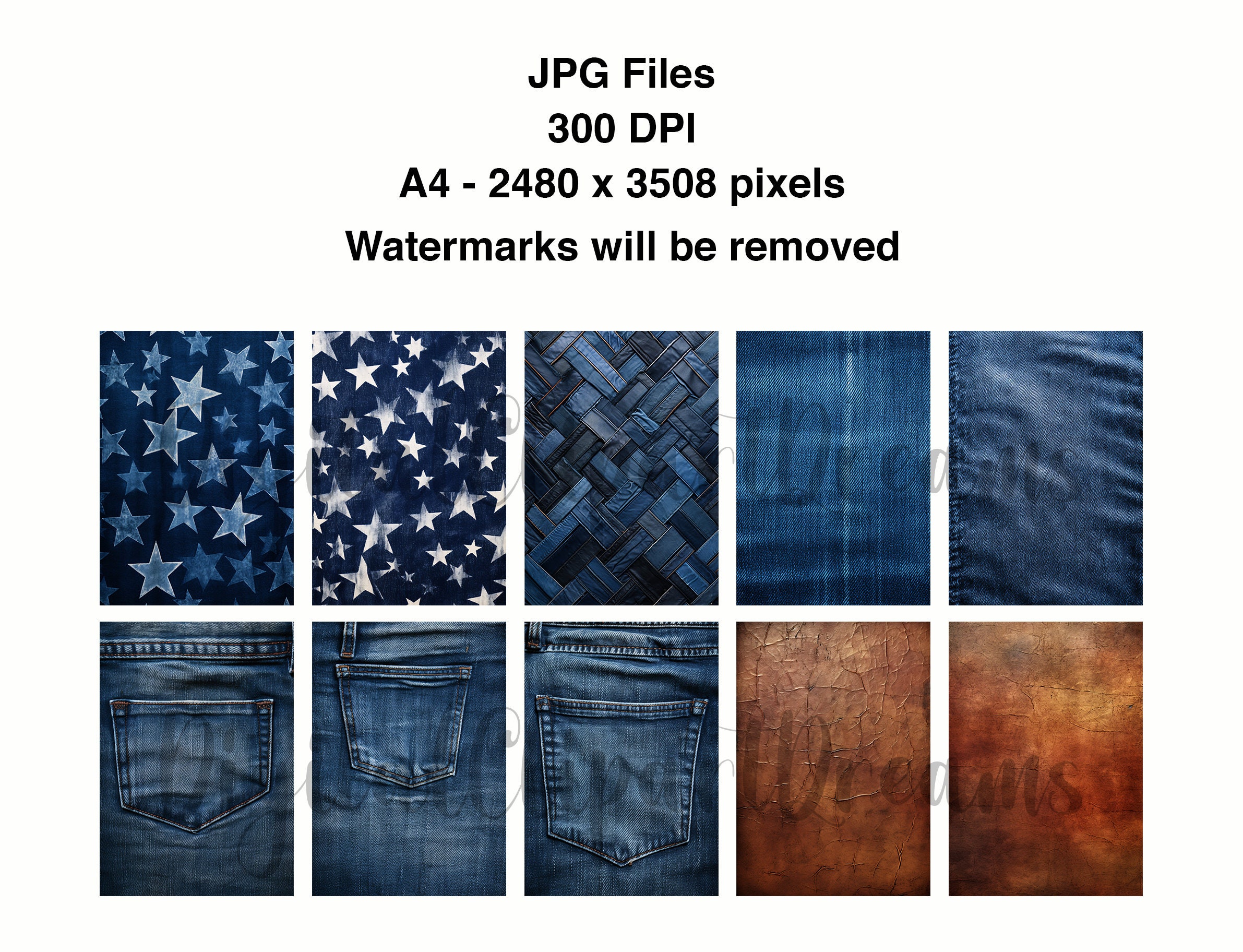 Denim and Leather Digital Papers, Digital Scrapbook Paper, Jeans Junk ...