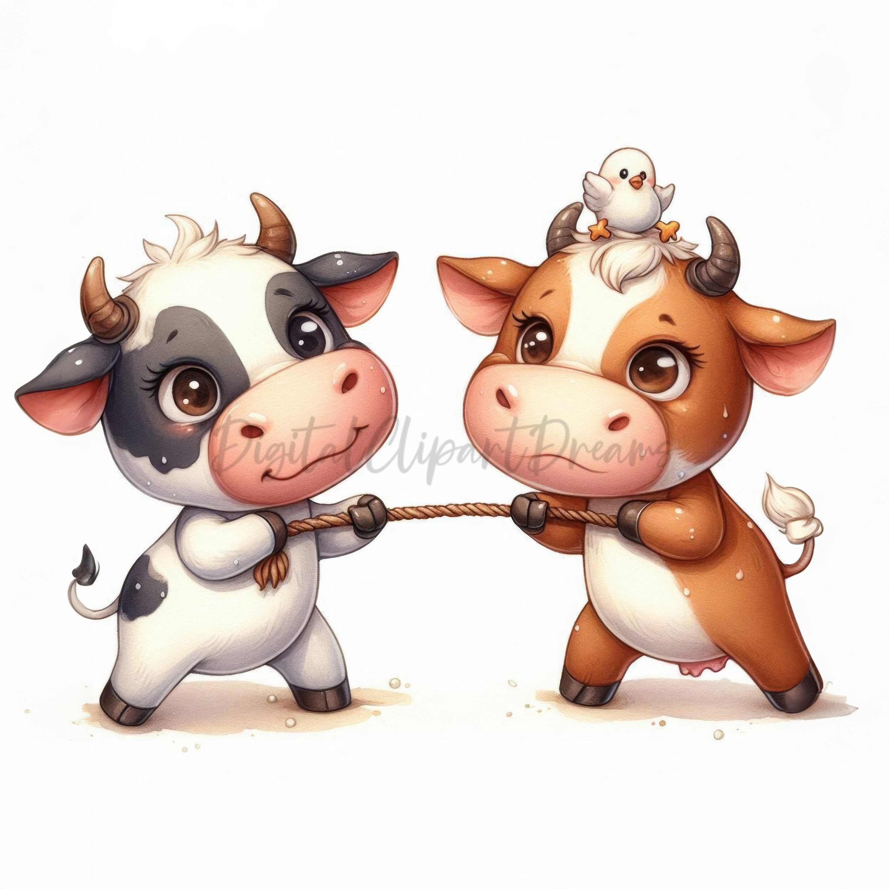Cute Baby Cow Clipart, 18 JPG Watercolor Farm Animal Clip Art, Funny ...