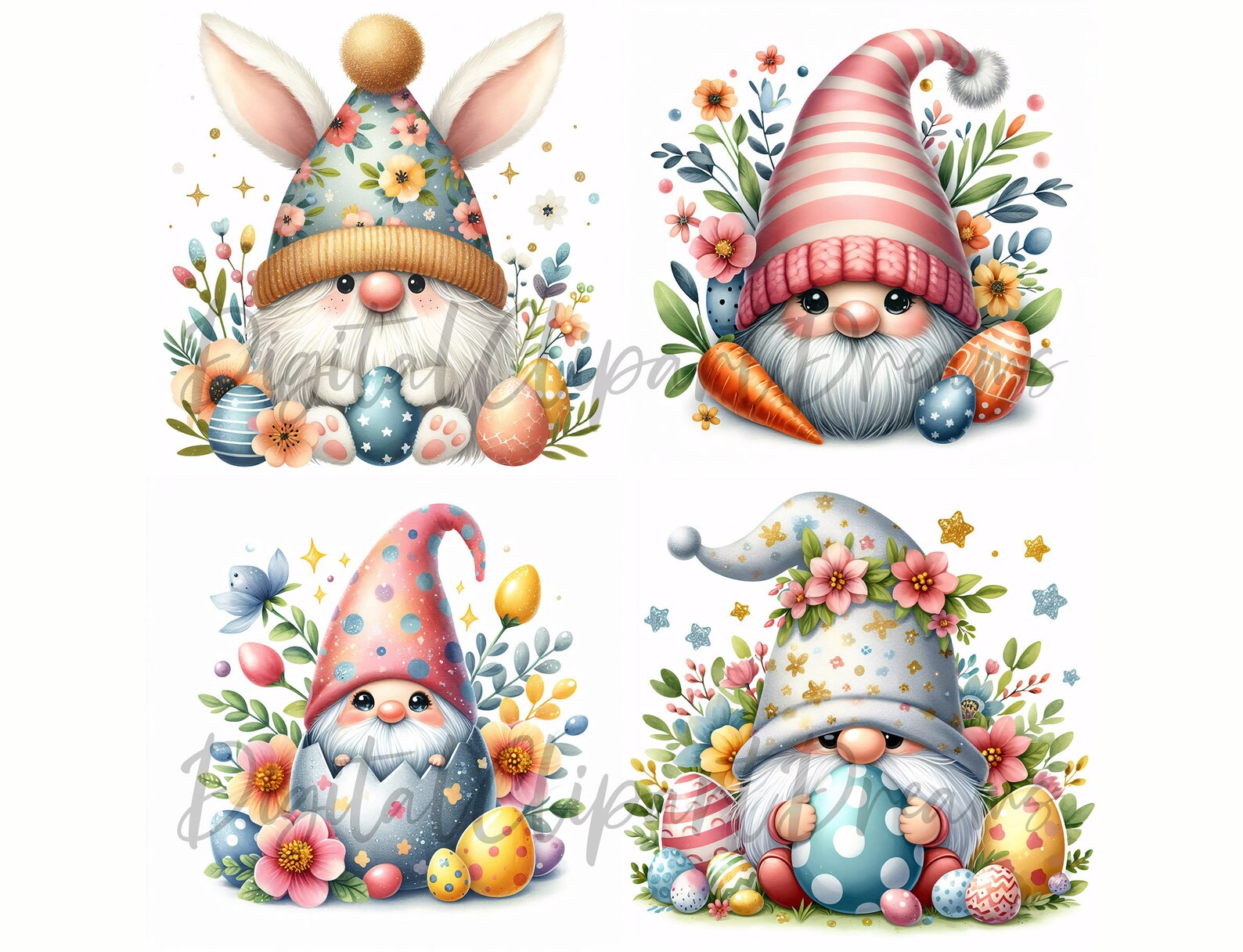 Easter Gnome Clipart, Watercolour Easter Clip Art, 22 High Quality JPG ...