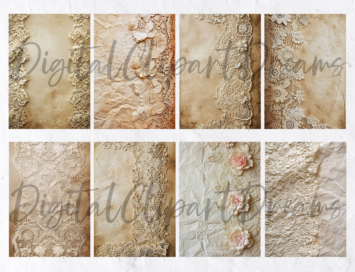 Vintage Lace Paper, Junk Journal Paper Pack, Antique Paper Background ...