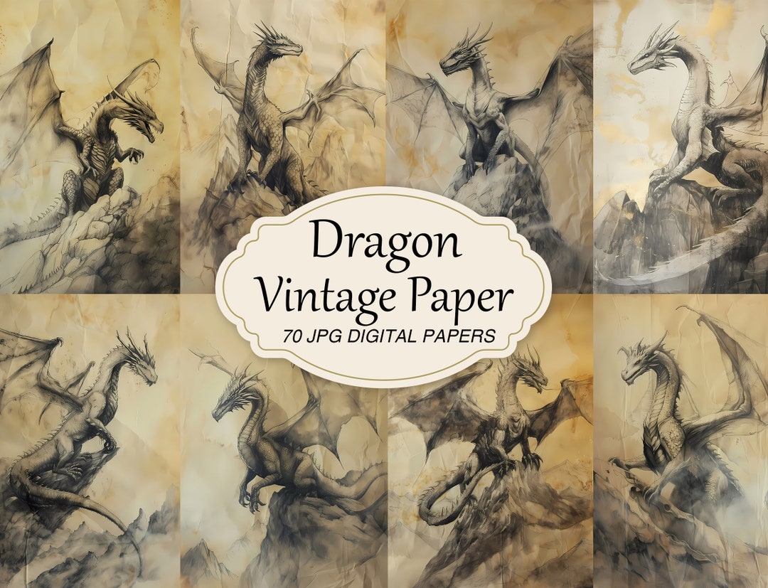 Dragon Vintage Paper, Junk Journal Paper Pack, Antique Paper Background ...