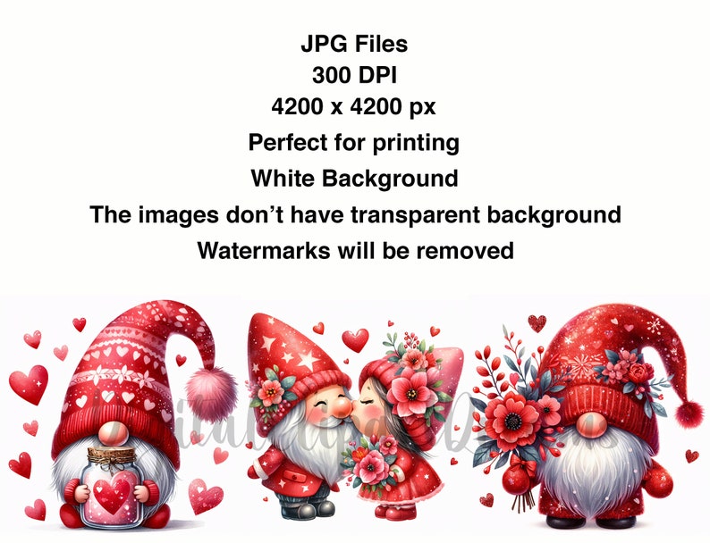 Valentines Gnome Watercolor Clipart, 20 High Quality JPG, Valentines ...