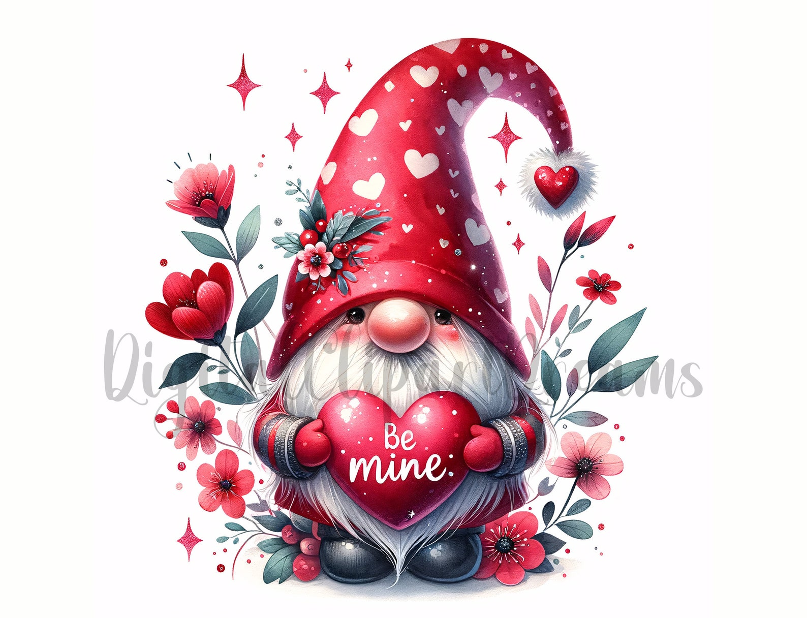 Valentines Gnome Watercolor Clipart, 20 High Quality JPG, Valentines ...