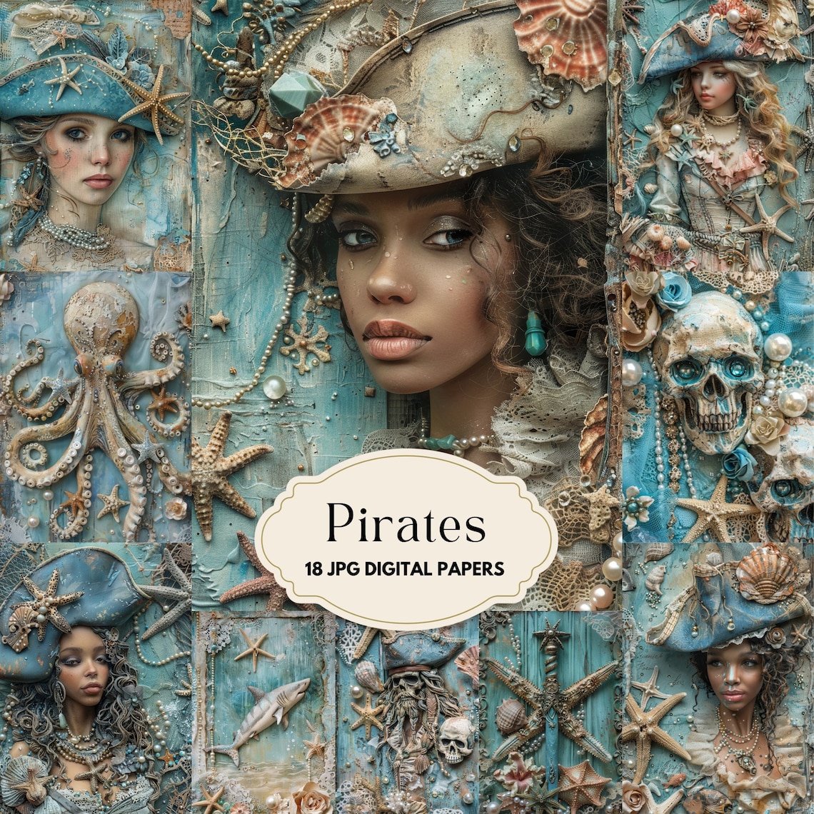 Vintage Pirate Junk Journal Pages, Sea Digital Scrapbook Paper ...