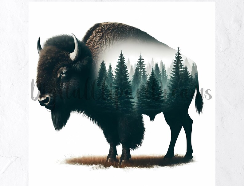 Bison Clipart, Double Exposure Buffalo, 20 High Quality JPG, Wildlife ...