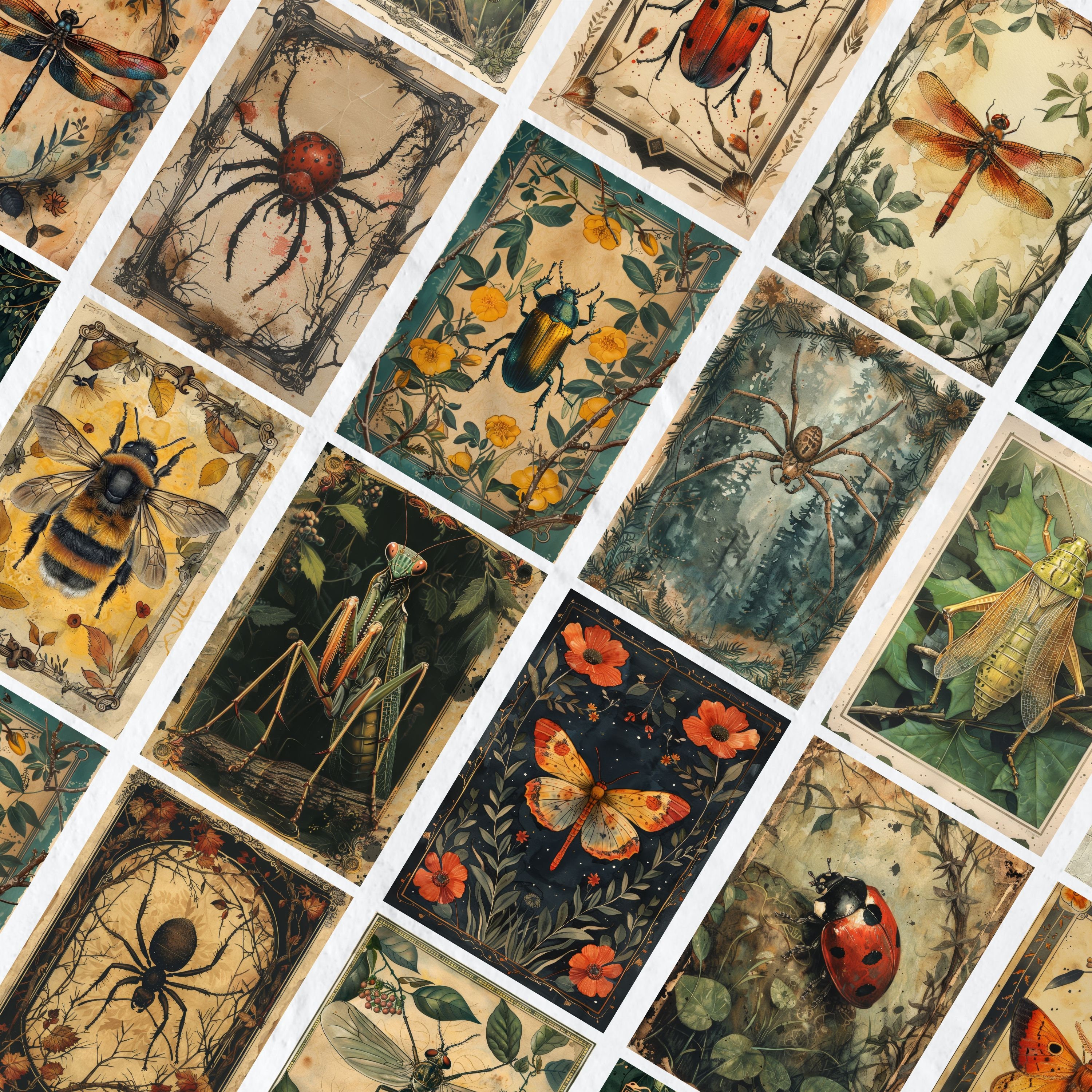 Insects Watercolor Digital Paper: Vintage Nature Ephemera (digital ...