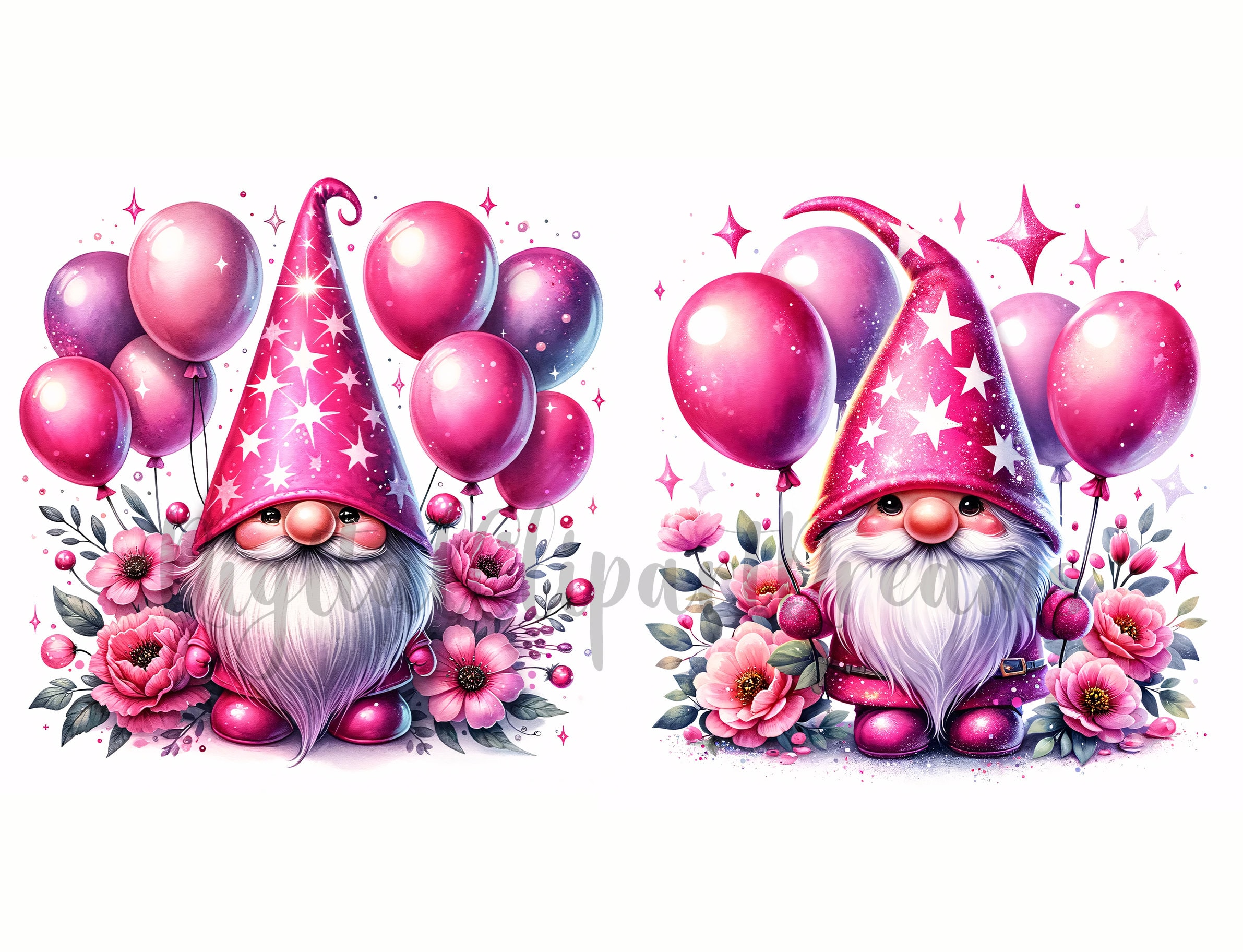Birthday Gnome Watercolor Clipart, 12 High Quality JPG Pink Birthday ...