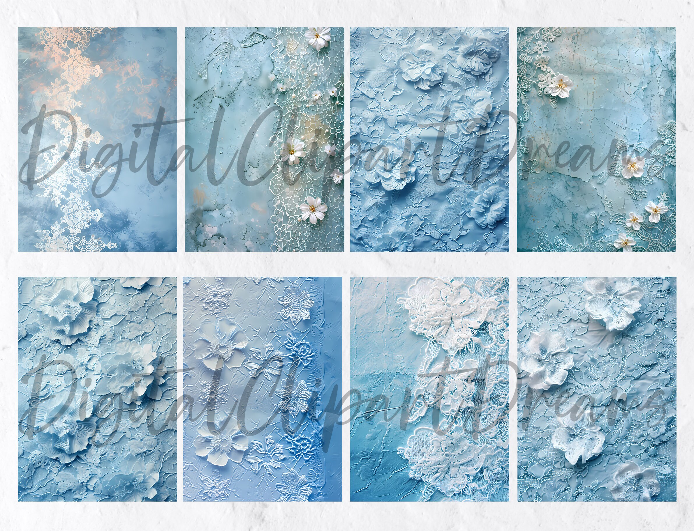 Vintage Lace Paper, Shabby Blue Lace Paper, Junk Journal Paper Pack ...