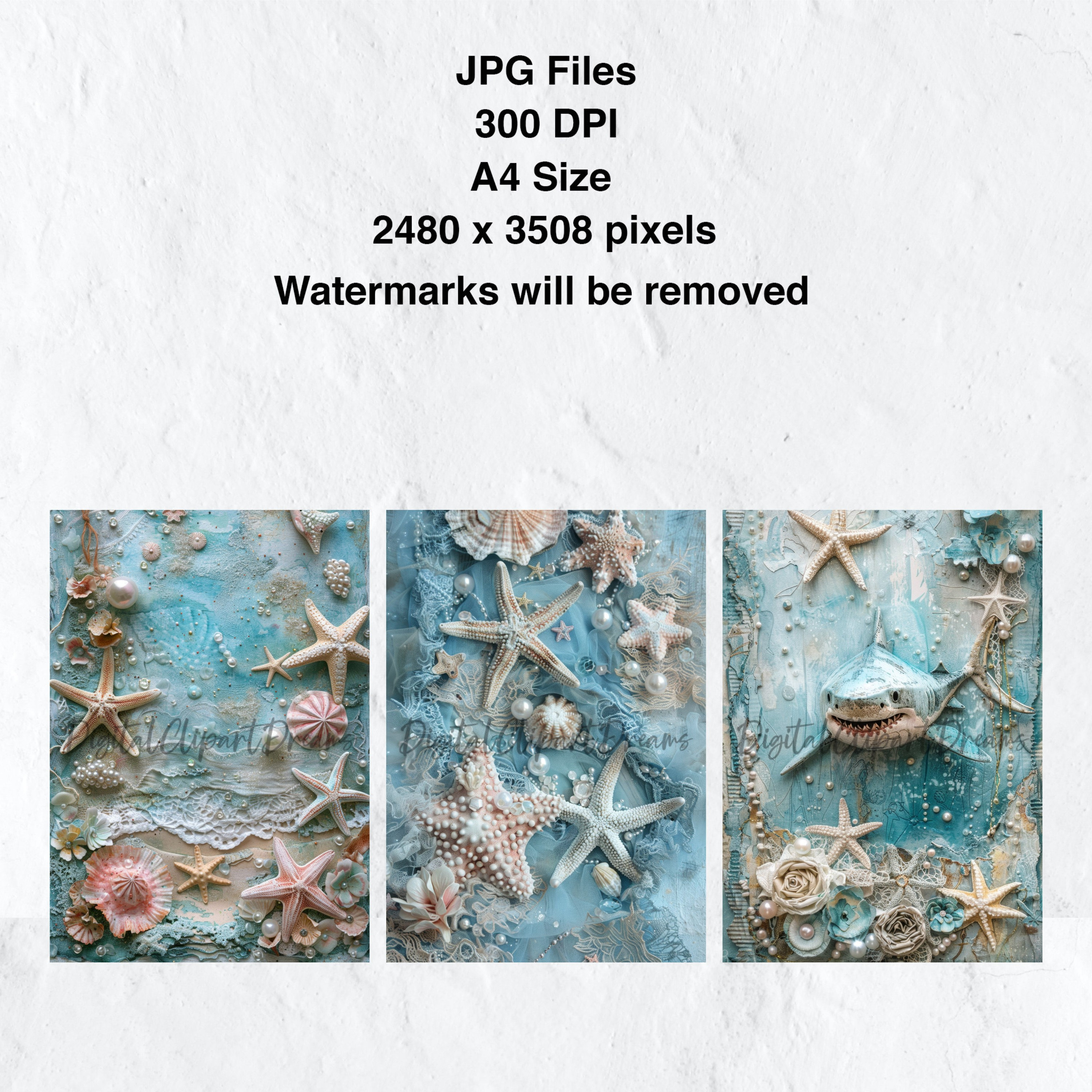 Sea Animals Digital Paper, Ocean Junk Journal Pages, Beach Background ...