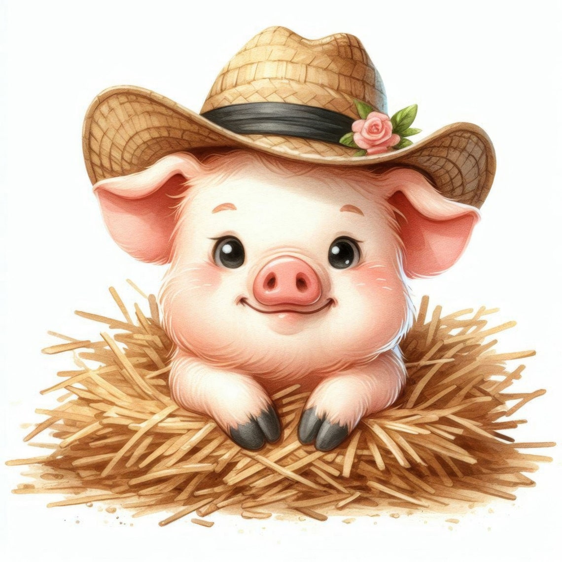 Pig Clipart, 18 JPG Watercolor Farm Animal Clip Art, Cute Piglet, Paper ...