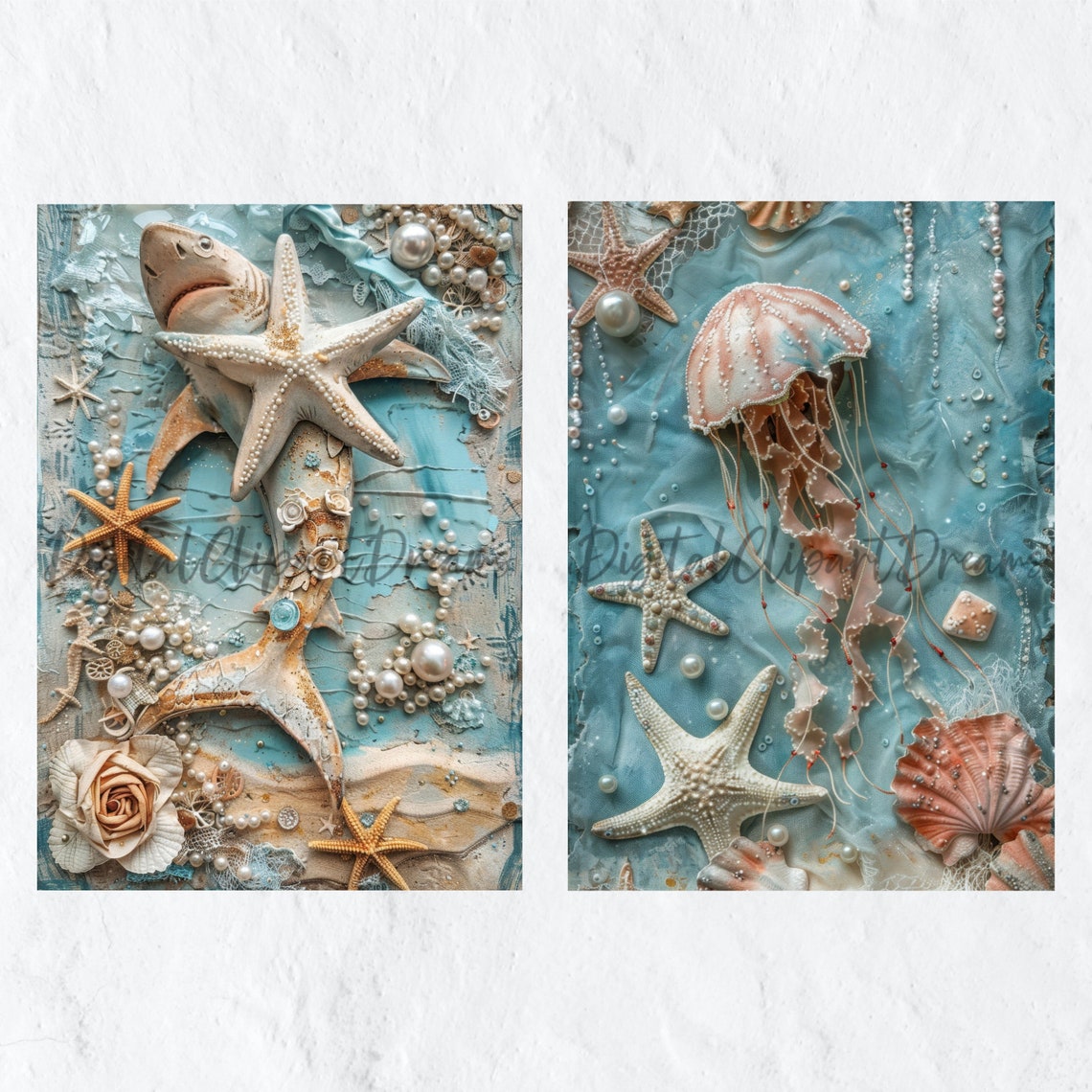 Sea Animals Digital Paper, Ocean Junk Journal Pages, Beach Background ...