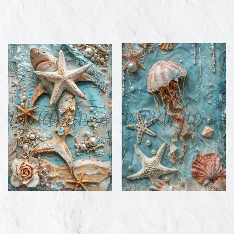 Sea Animals Digital Paper, Ocean Junk Journal Pages, Beach Background ...