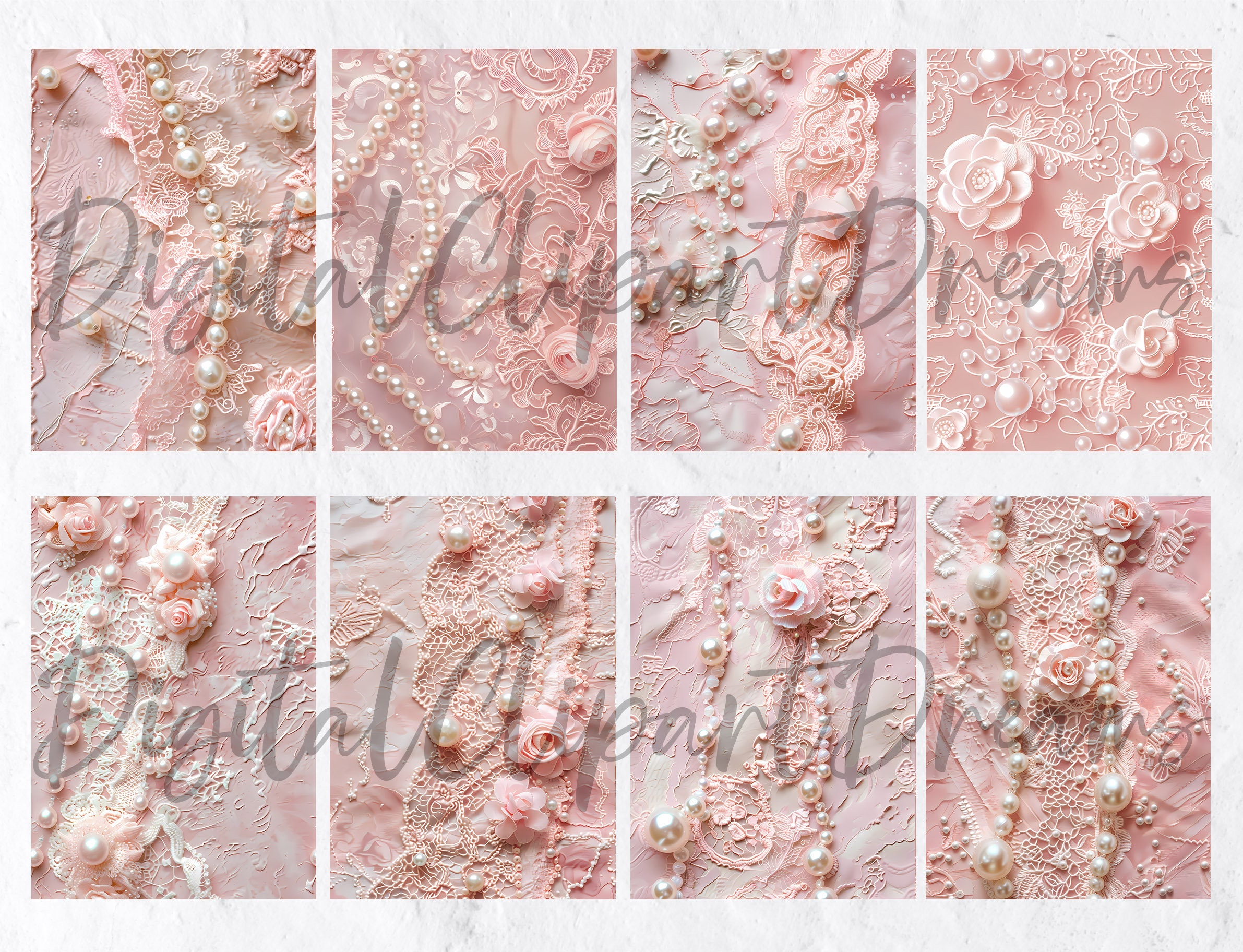 Vintage Pink Lace Pearls Paper, Junk Journal Paper Pack, Lace Printable ...