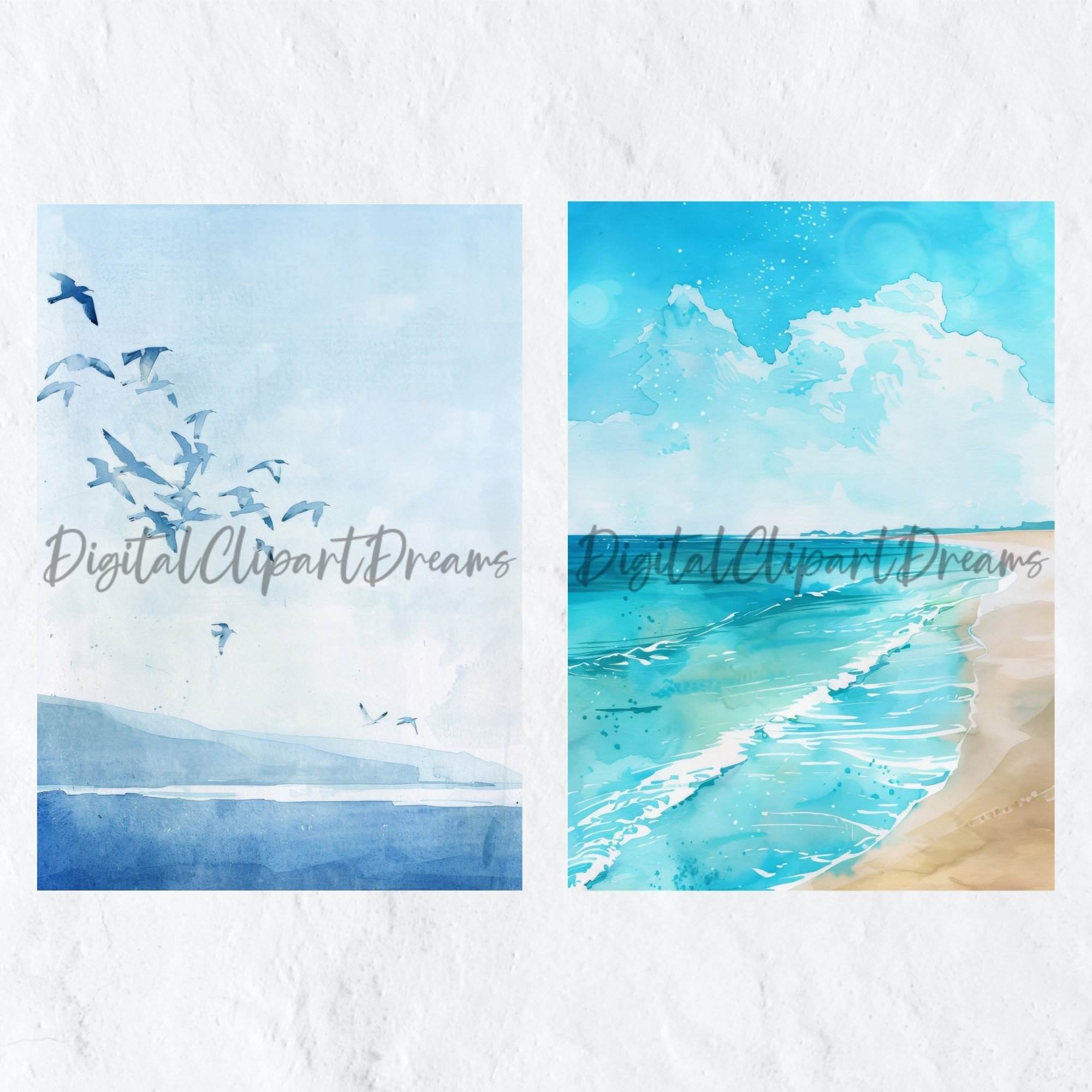 Seascape Junk Journal Pages, Watercolor Beach Background, Sea Collage ...