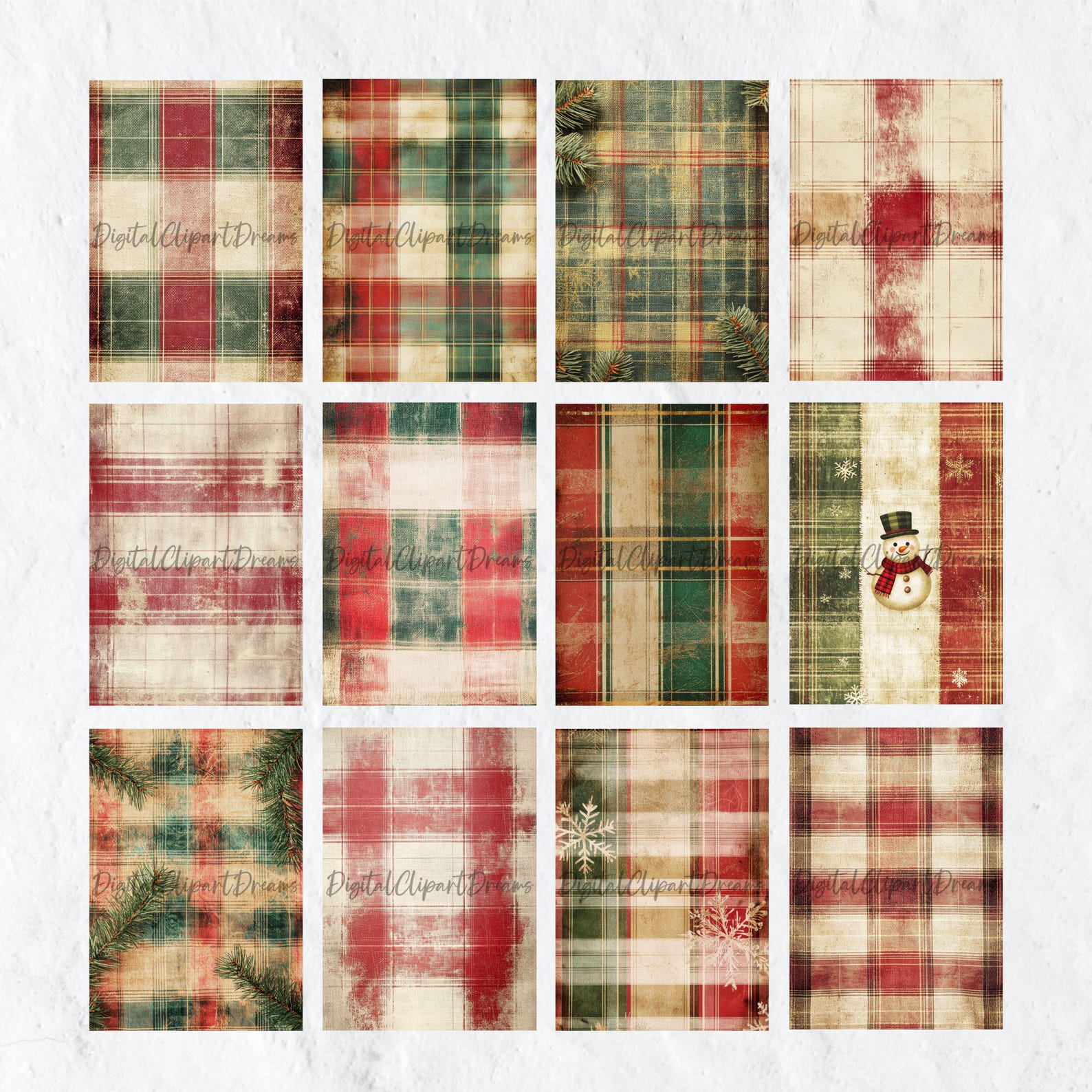 Christmas Vintage Holiday Plaid Background, Junk Journal, Check Pattern ...