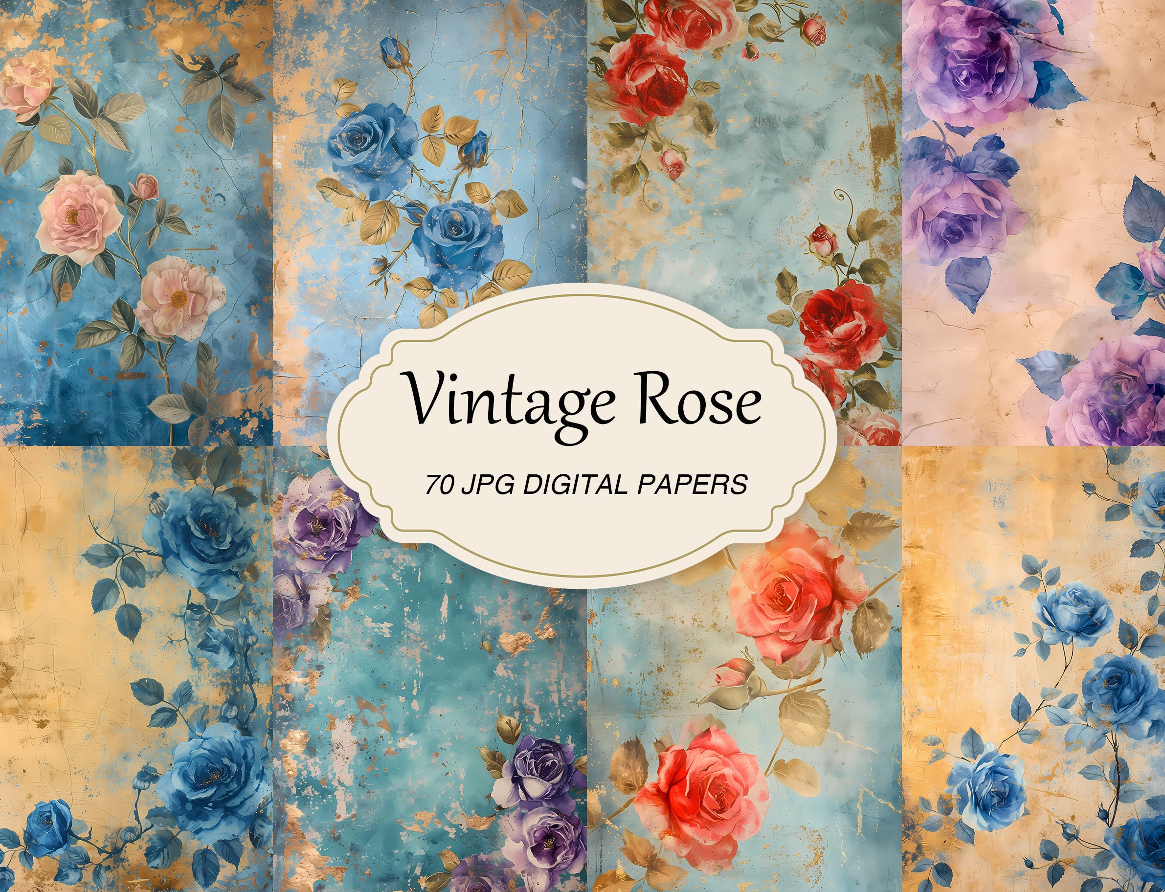 Vintage Rose Paper, Junk Journal Paper Pack, Shabby Chic Scrapbook ...