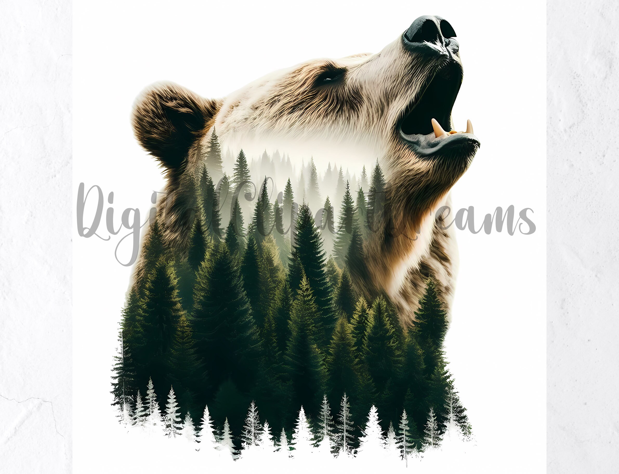 Howling Bear Clipart, Double Exposure Bear, 18 High Quality JPG ...